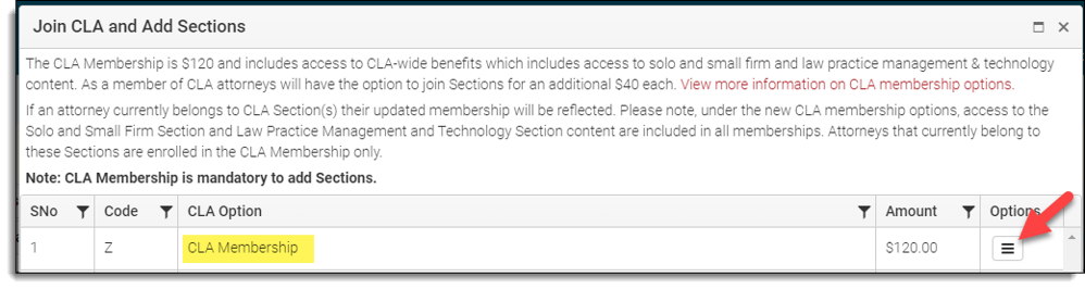 CLA section membership options