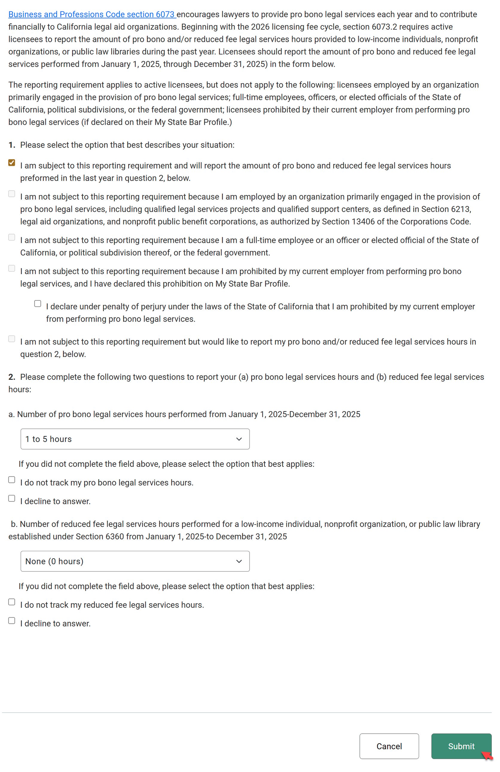 Report your pro bono and reduced fee legal services hours