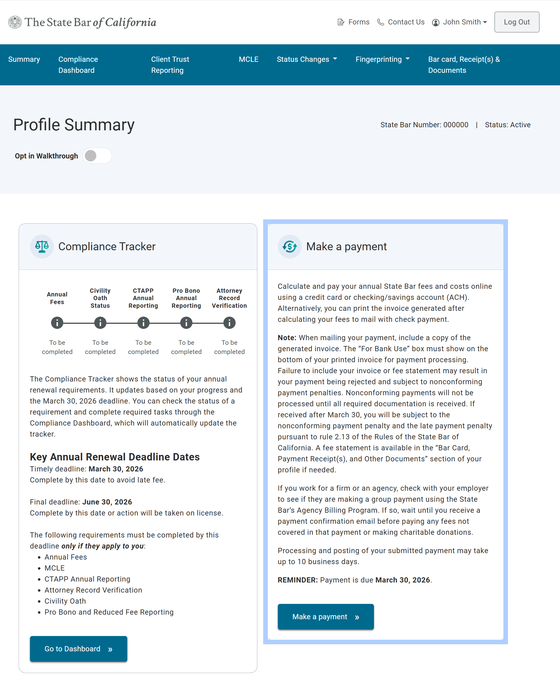 Complete annual fees payment