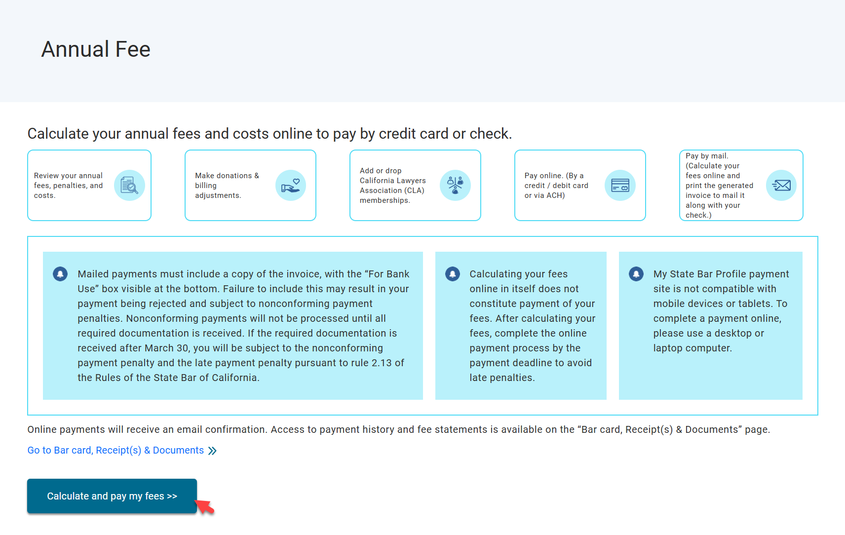 Complete annual fees payment