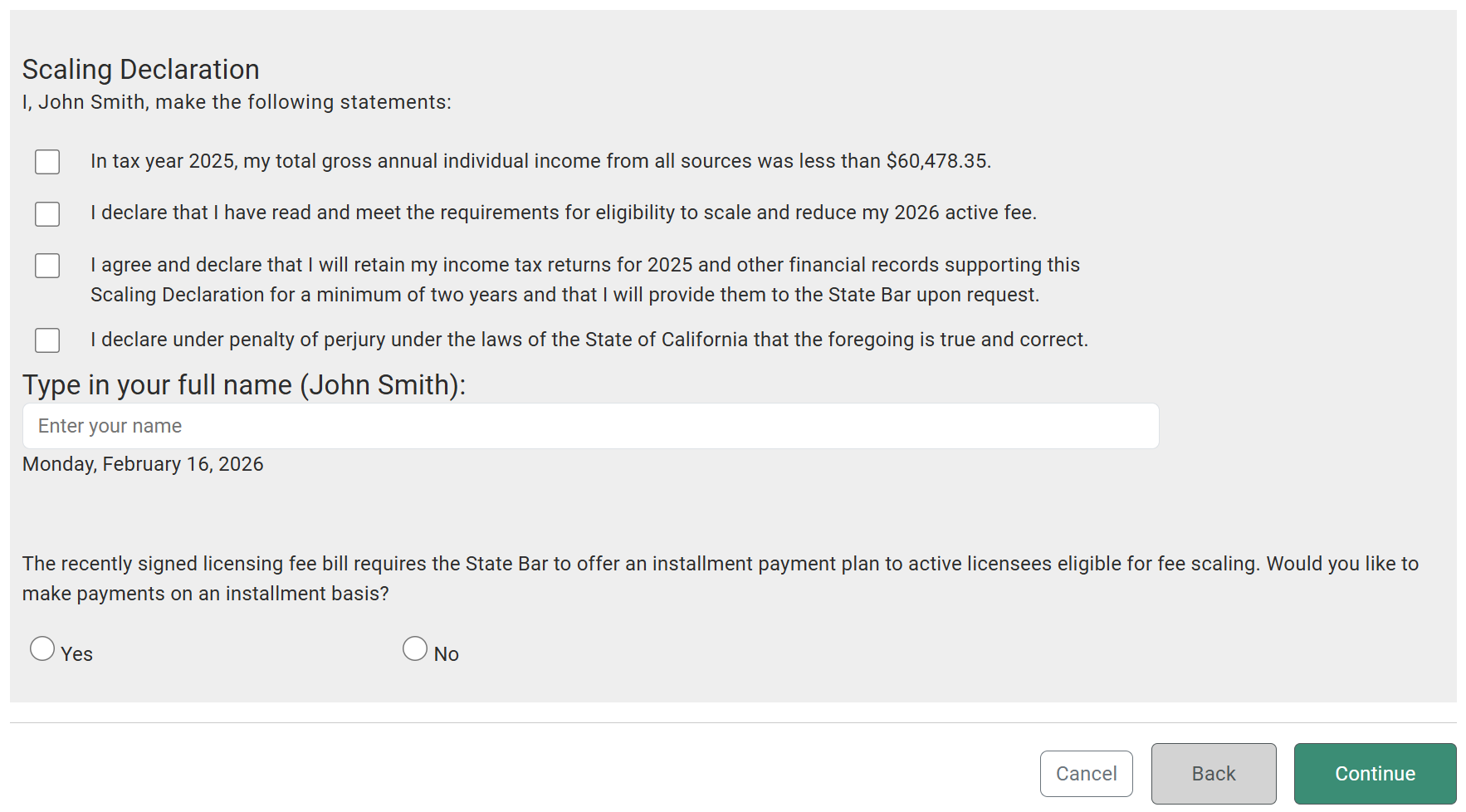 Complete annual fees payment