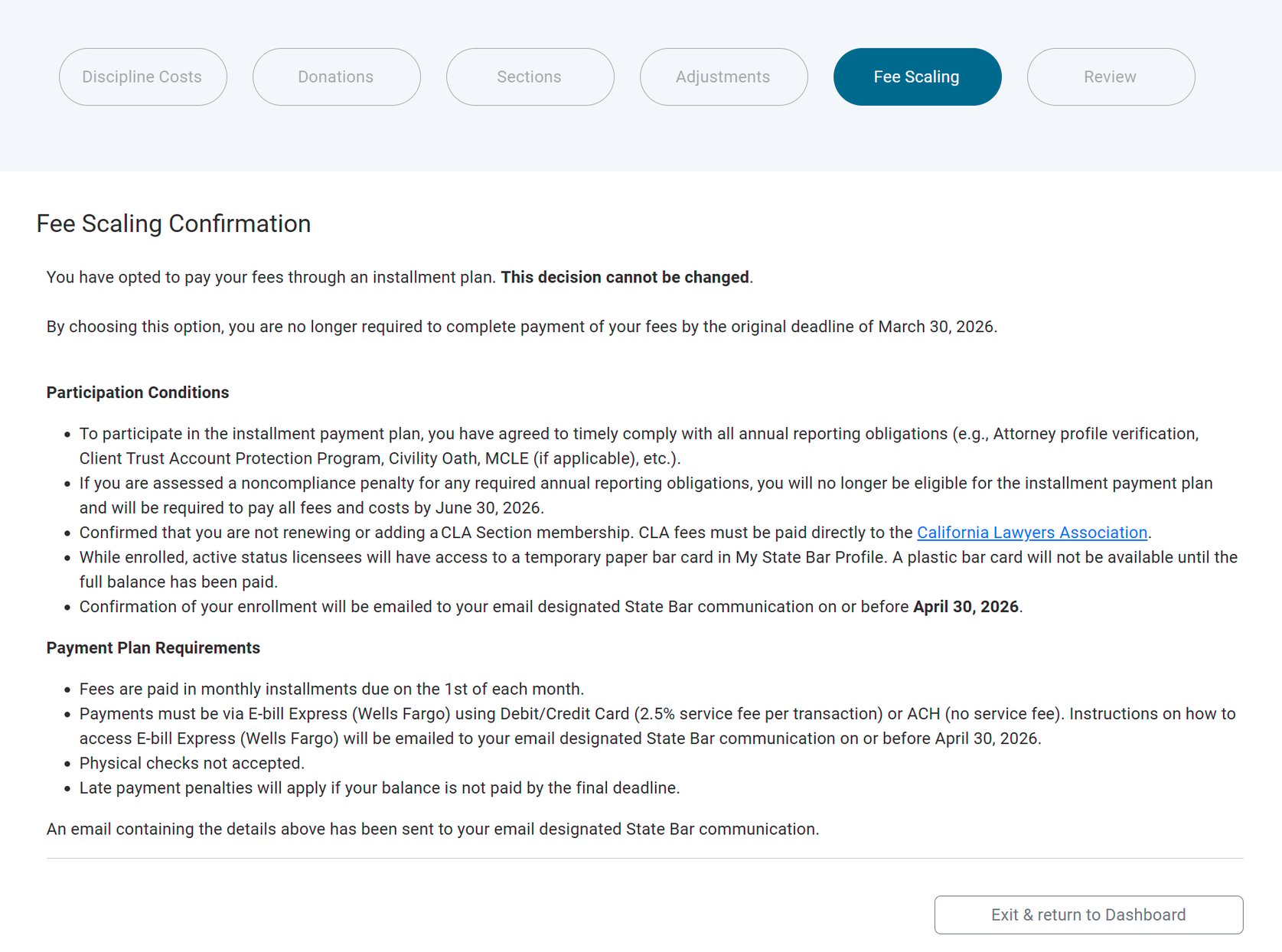 Complete annual fees payment