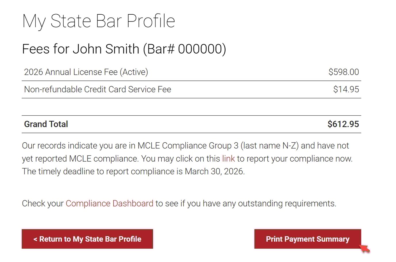 Complete annual fees payment