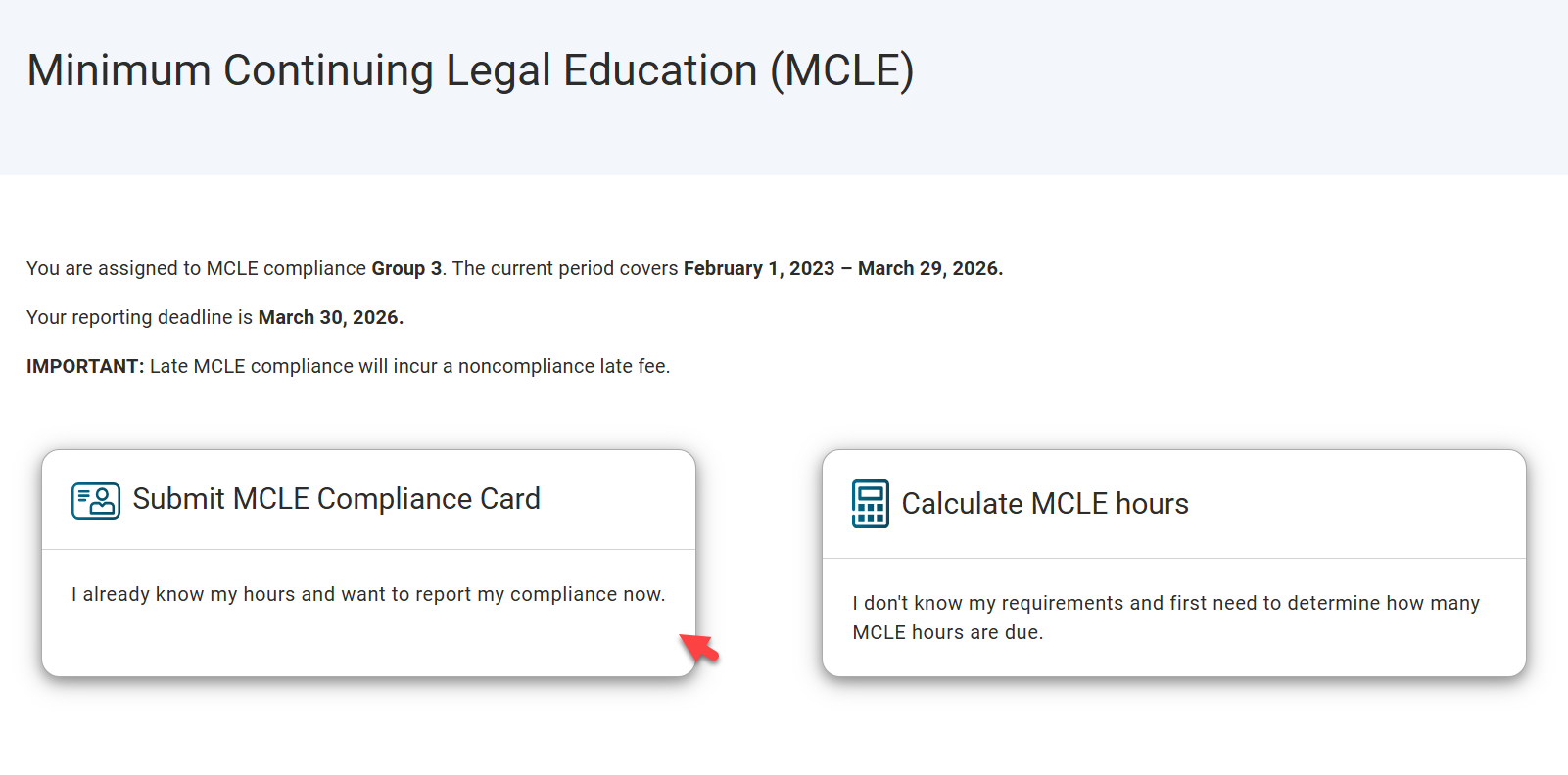 Report MCLE compliance