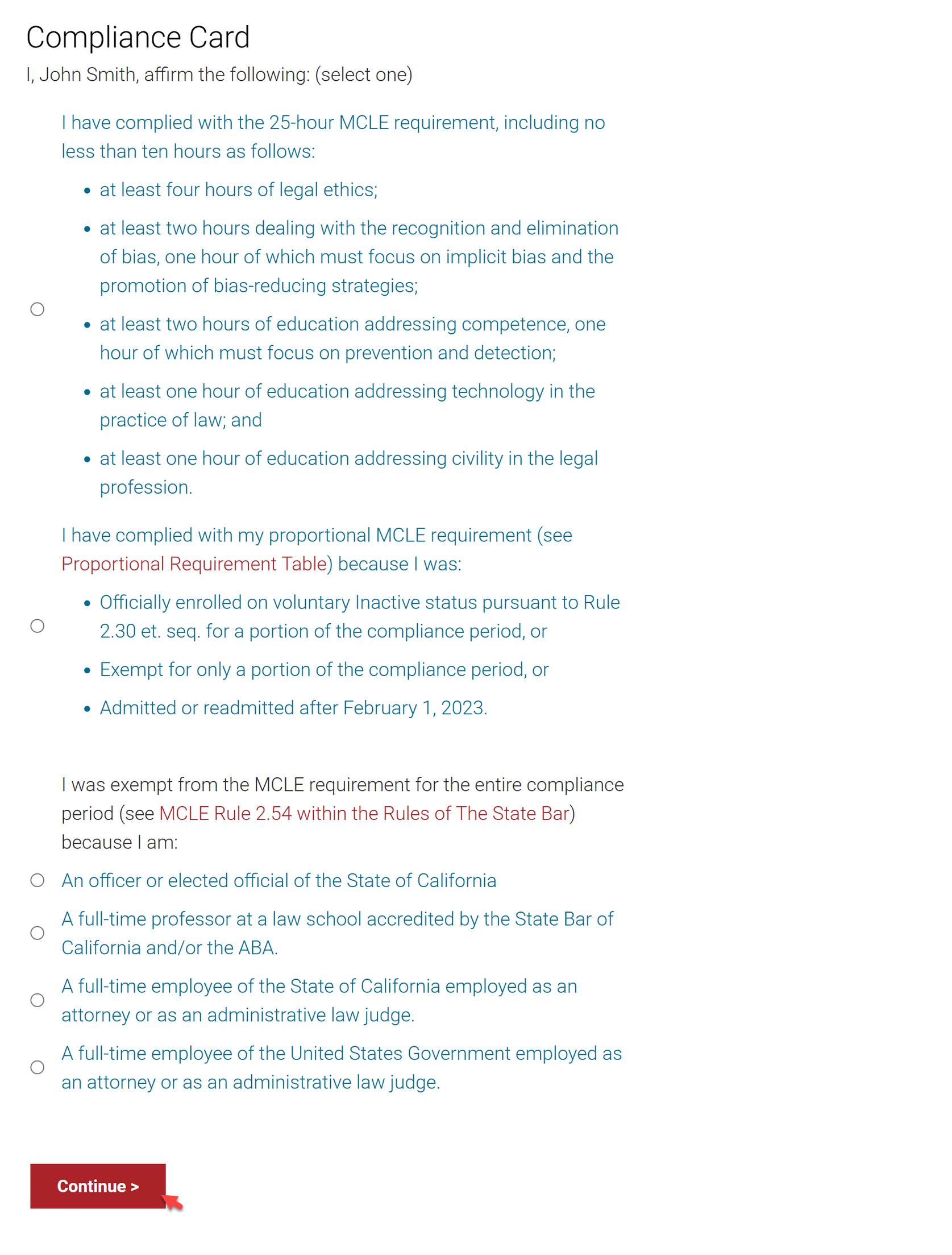 Report MCLE compliance