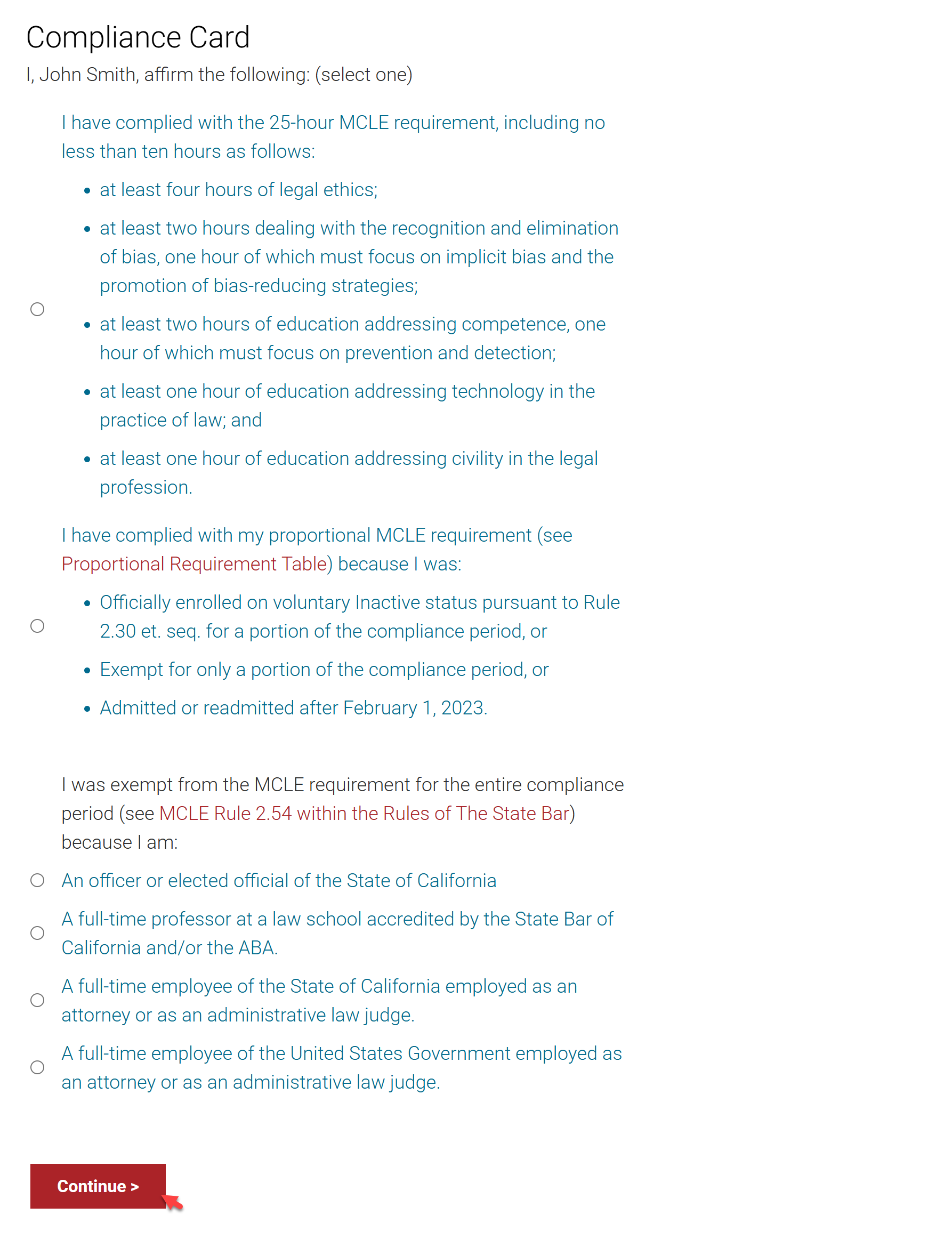 Report MCLE compliance