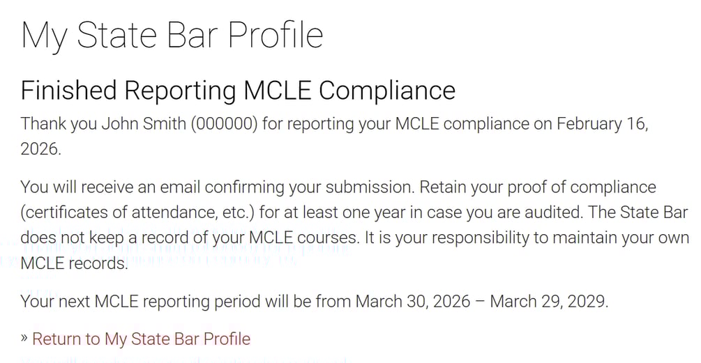 Report MCLE compliance