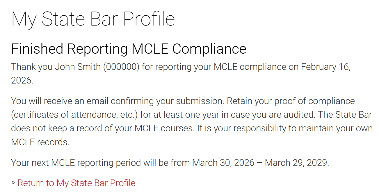 Report MCLE compliance