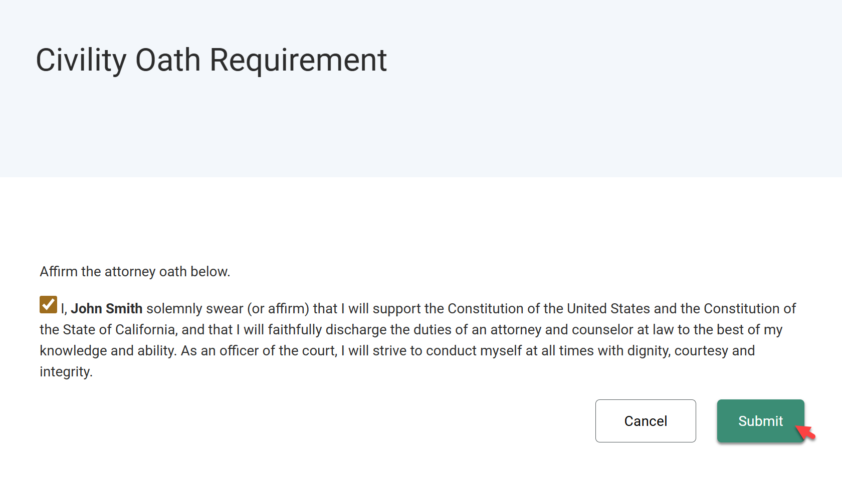 Submit your civility oath declaration