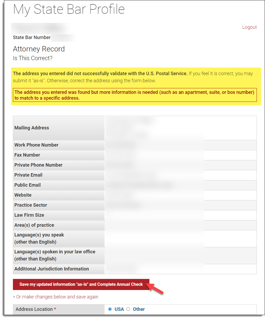 Confirm your attorney record information