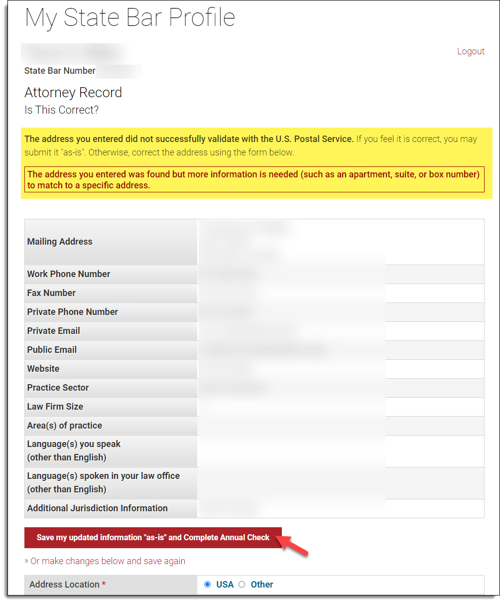 Confirm your attorney record information