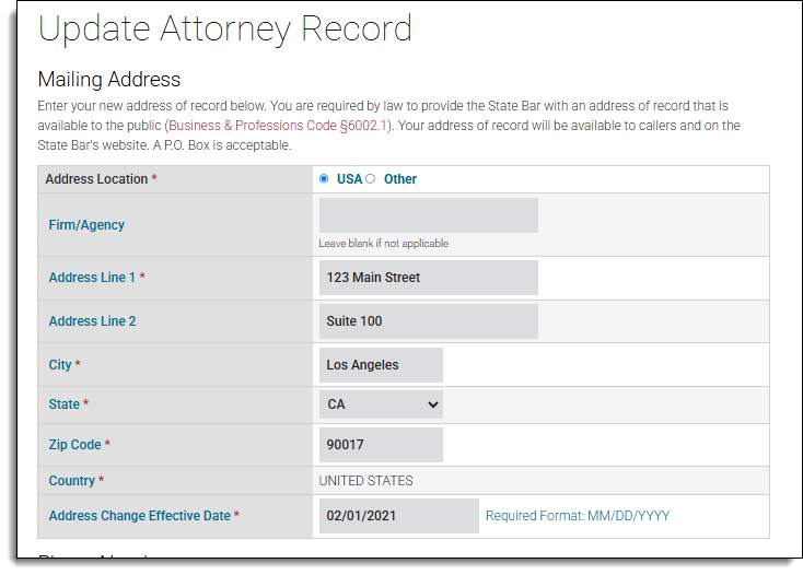 Update attorney record information