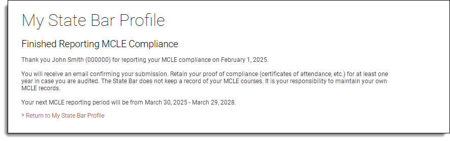 Report MCLE compliance