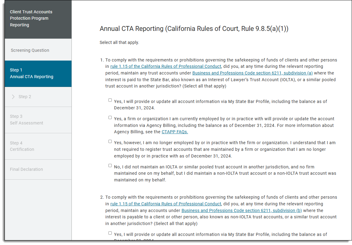 Complete CTAPP reporting requirement
