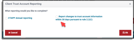 Report client trust account updates