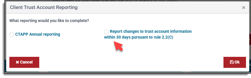 Report client trust account updates