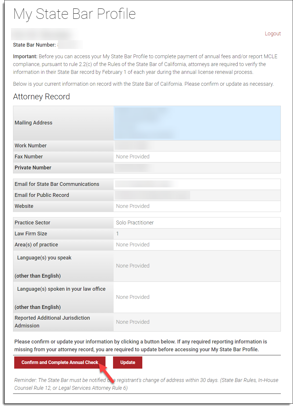Confirm your attorney record information