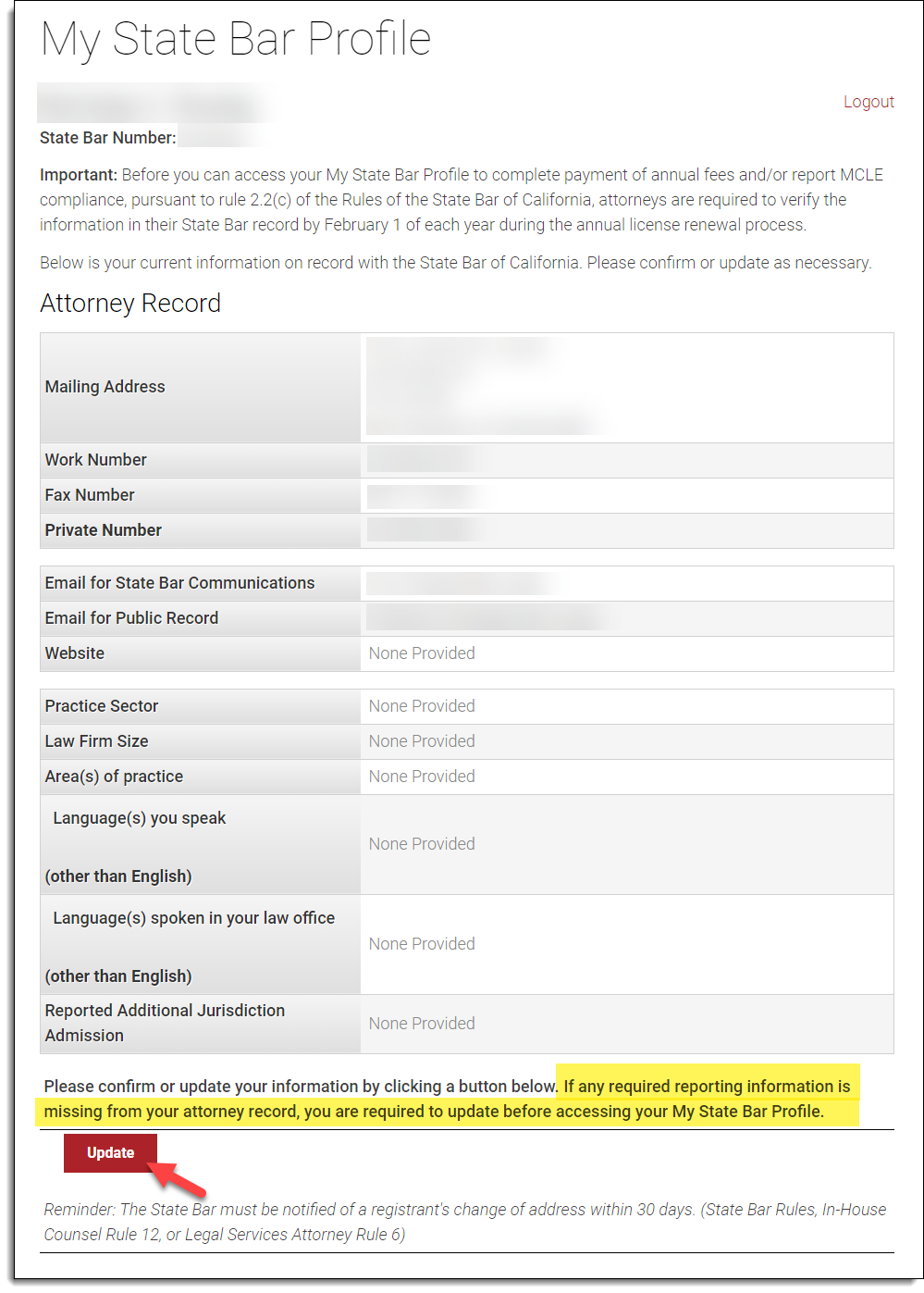 Confirm your attorney record information