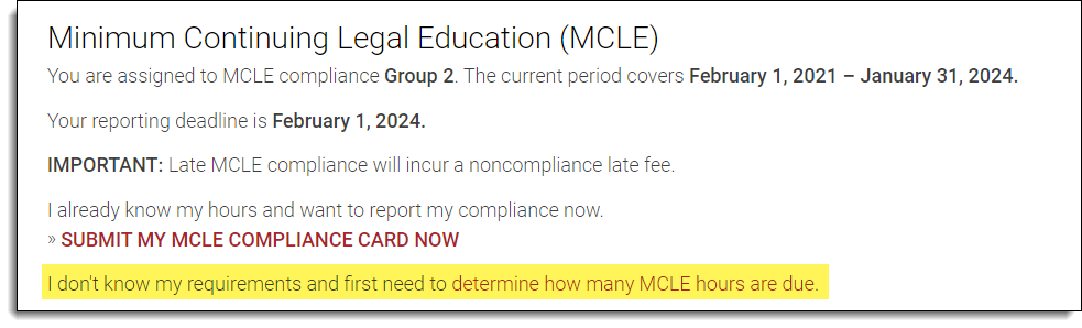 Report MCLE compliance