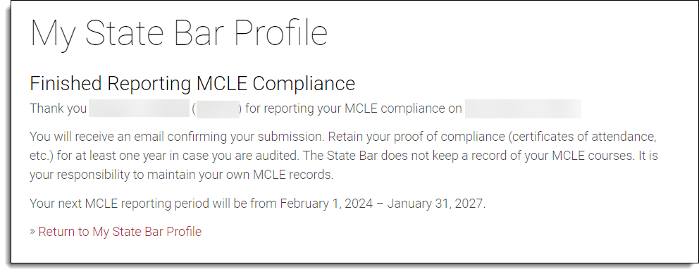 Report MCLE compliance