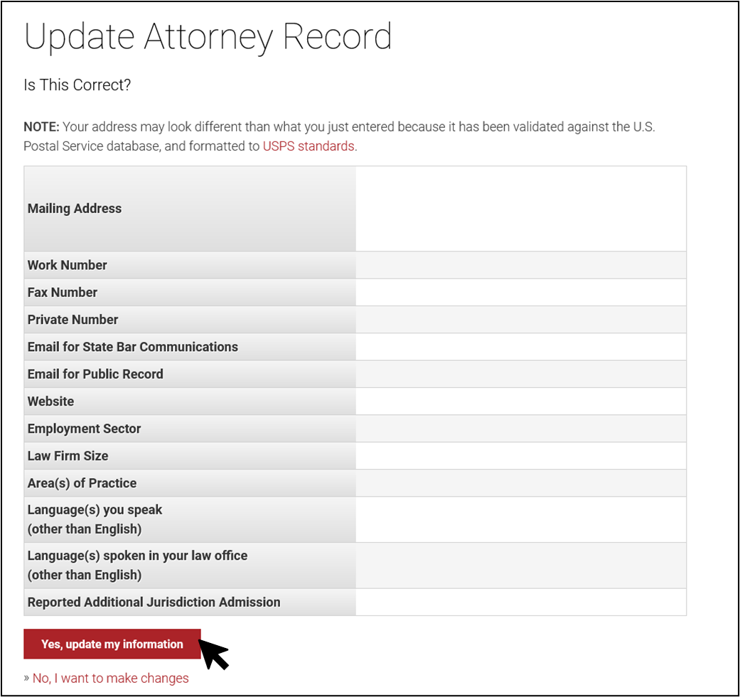 Update address or email on record