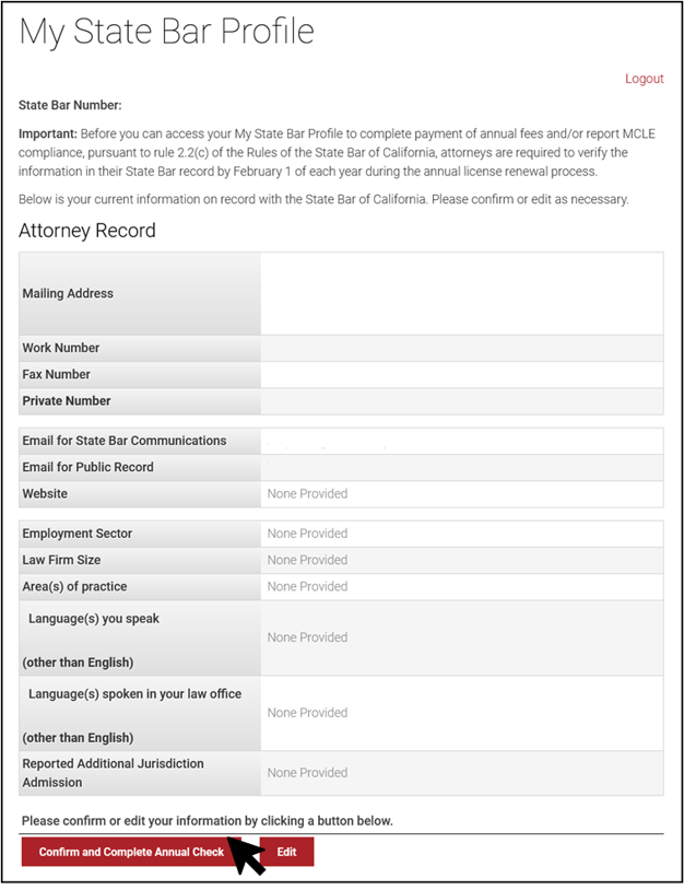 Confirm your attorney record information