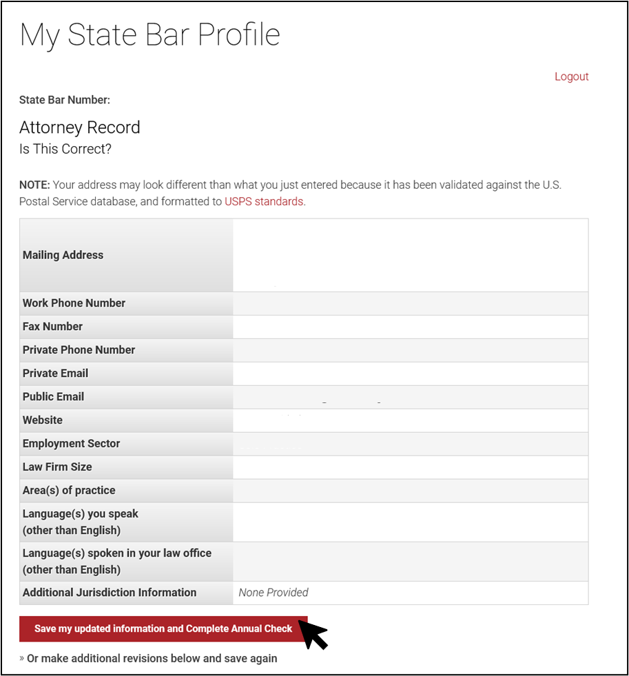 Confirm your attorney record information