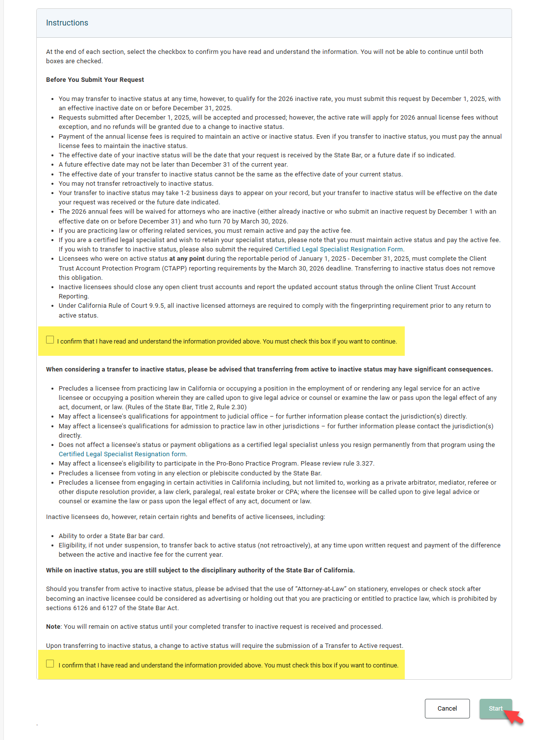 License status changes