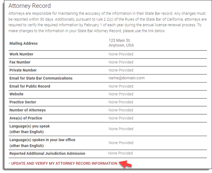 Confirm your attorney record information