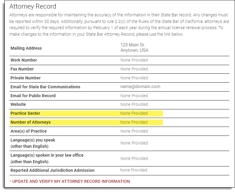 Confirm your attorney record information