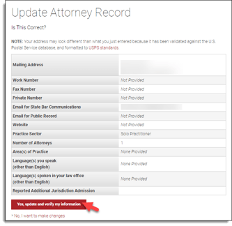 Confirm your attorney record information