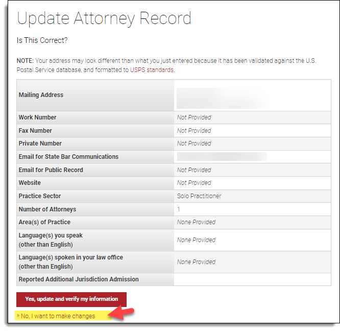 Confirm your attorney record information