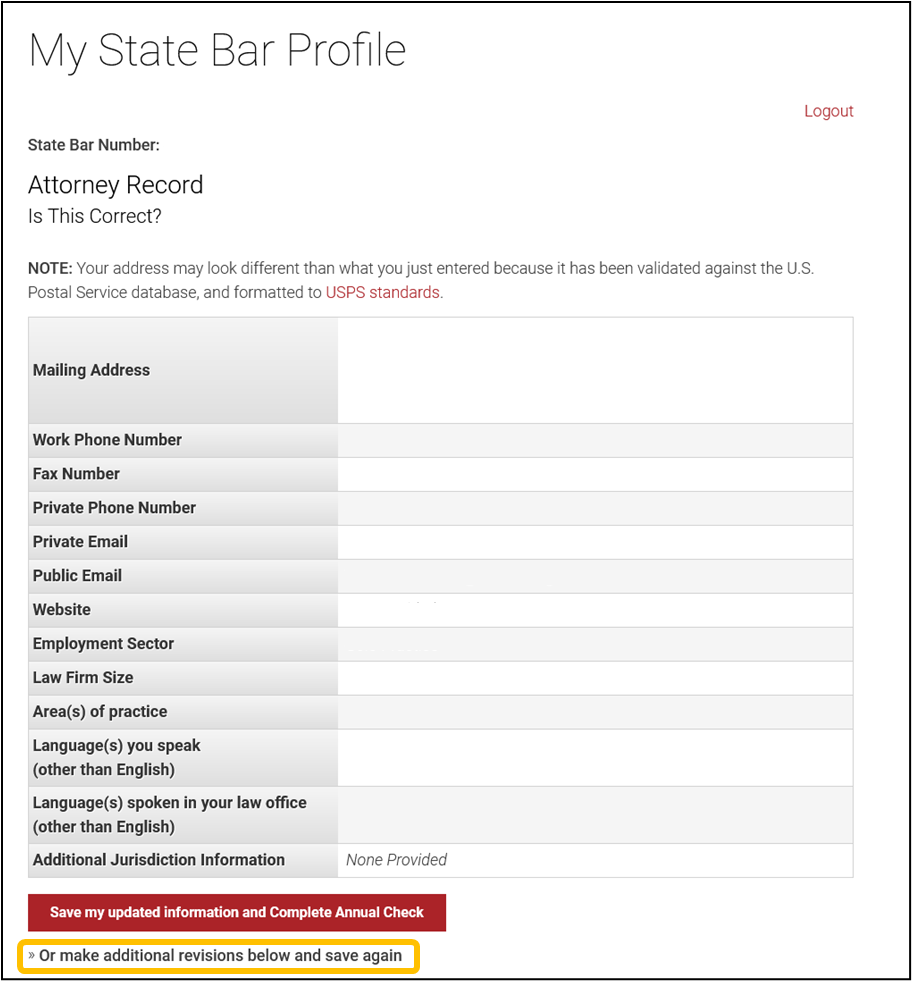 Confirm your attorney record information