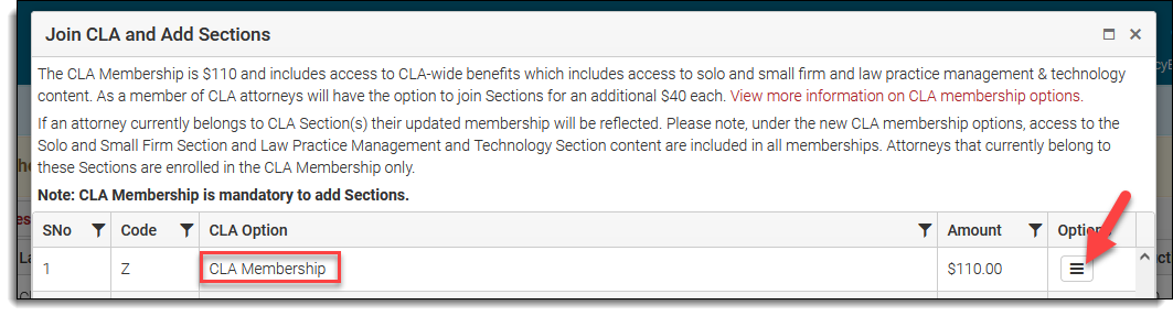 CLA section membership options